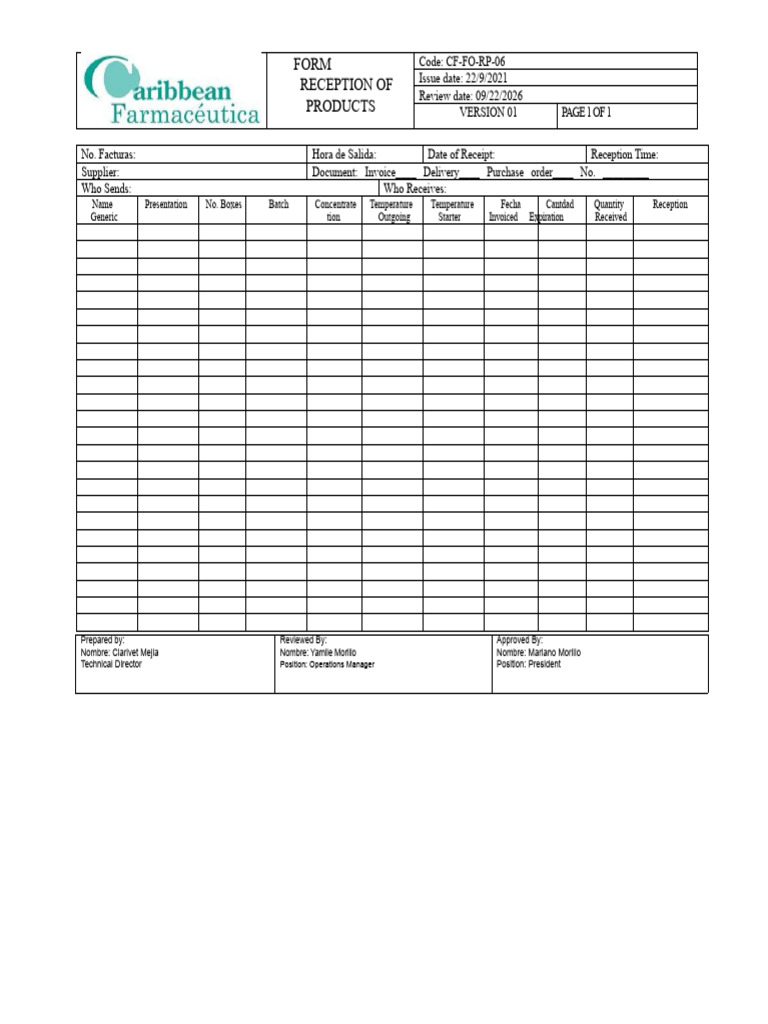 Product Receipt Form | PDF