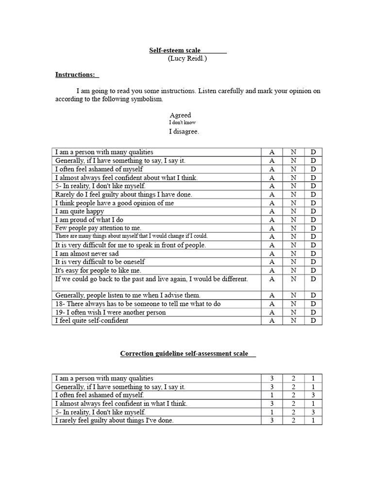 Self-Esteem Scale Lucy Reidl | PDF | Self Esteem