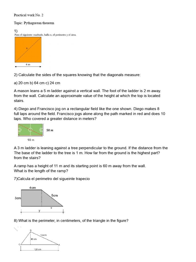 Practical Work N°2 Pythagorean Theorem | PDF