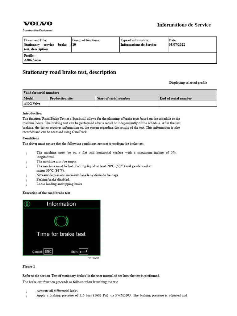 A30G Volvo Stationary Brake Test Guide | PDF | Vehicle Technology ...