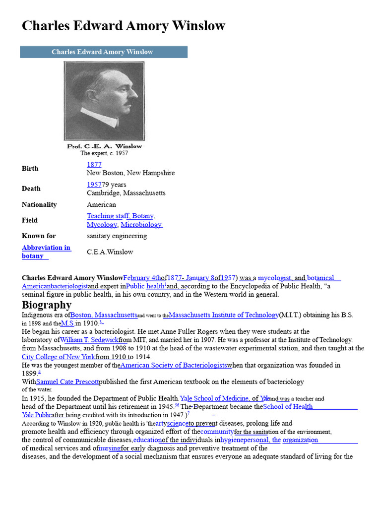 Charles Edward Amory Winslow | PDF | Health Sciences | Health Care