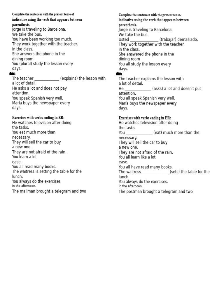 Regular Verbs Exercises Spanish AR ER IR | PDF | Verb | Language Families