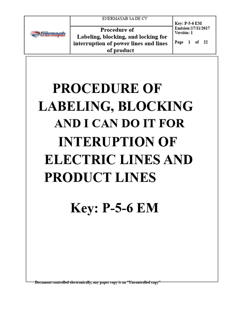 5-6. - Labeling, Locking, and Tagging Procedure For Interrupting Electrical Lines and Product ...