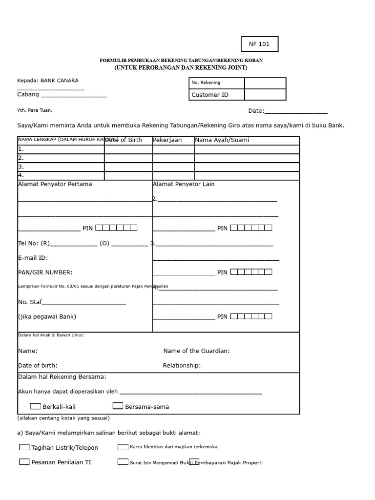 Formulir Pembukaan Rekening Tabungan | PDF