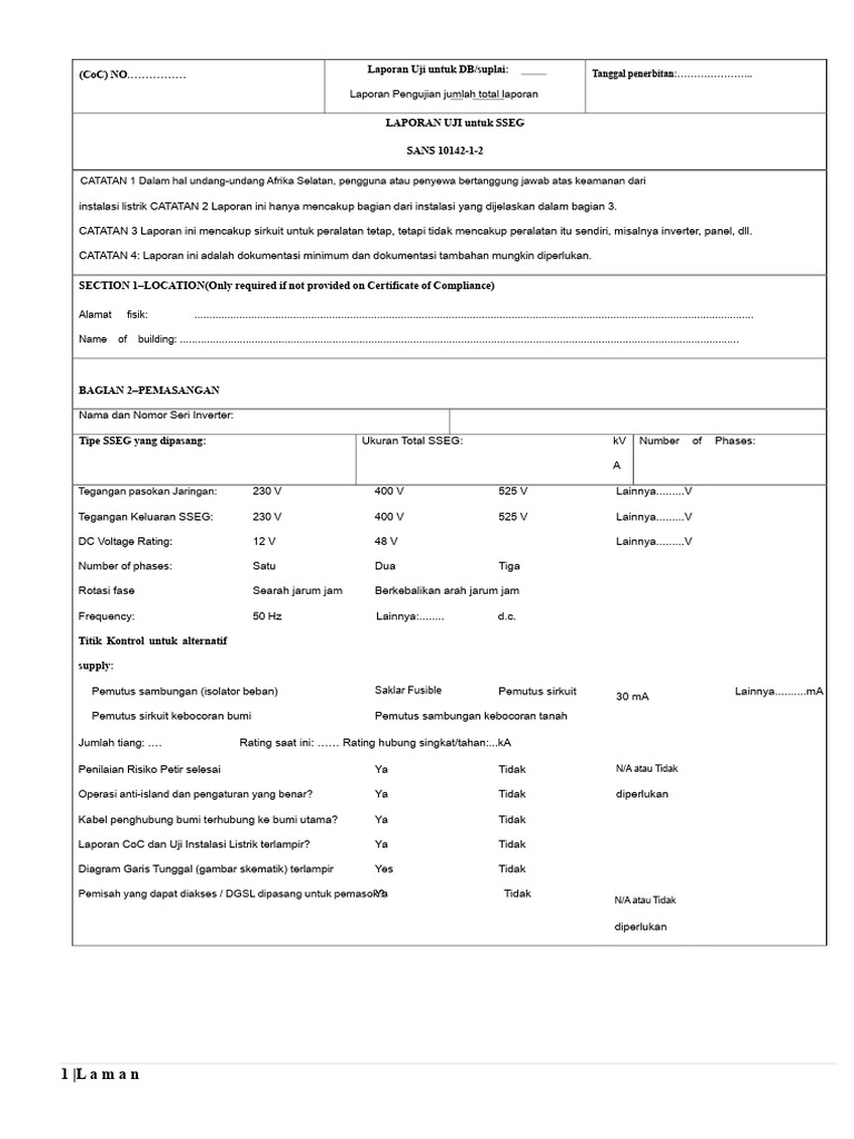 Laporan Uji Instalasi Listrik SSEG | PDF