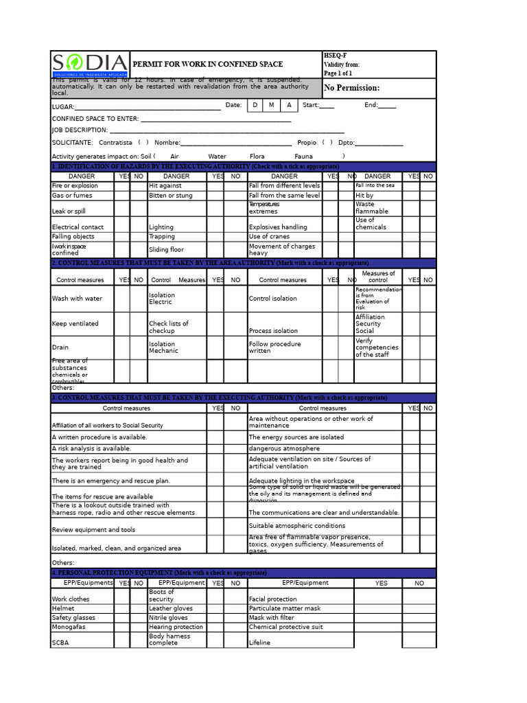 Work Permit in Confined Space | PDF | Occupational Safety And Health | Working Conditions