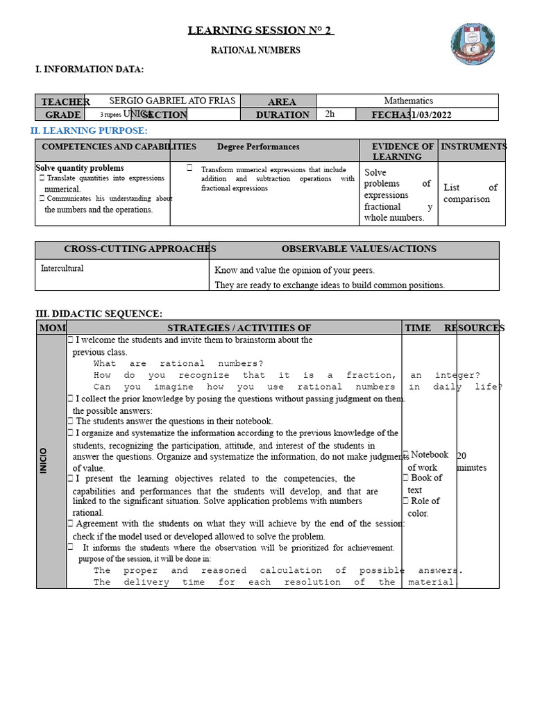 Learning Session 3 Secondary Rational Numbers | PDF | Knowledge ...