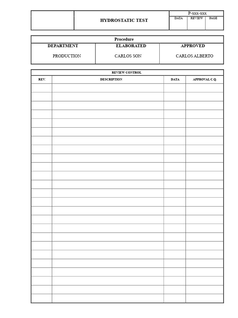 Hydrostatic Test Procedure Overview | PDF | Calibration | Pressure ...