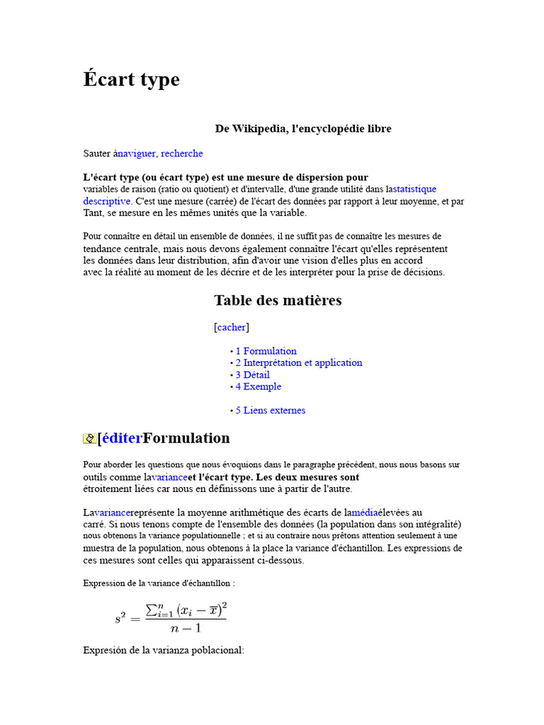 Comprendre l'écart type en statistique | PDF | Écart type | Indicateur ...