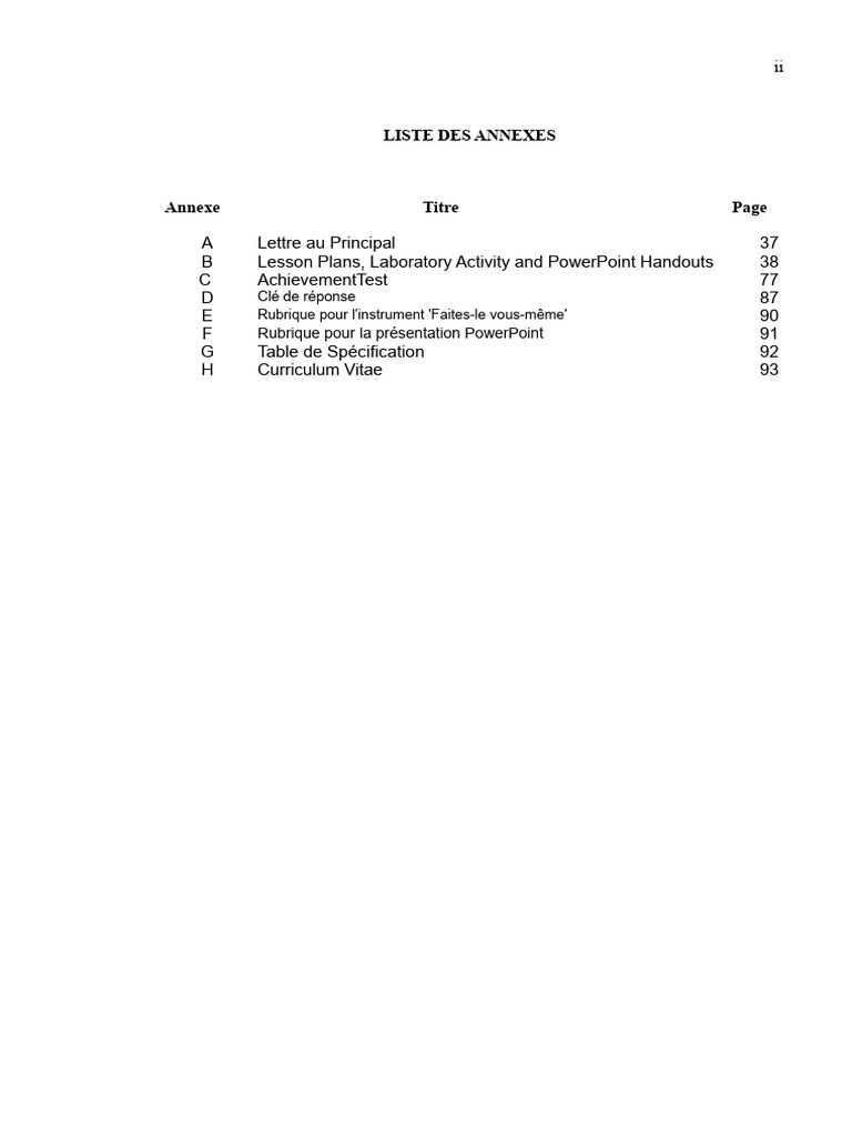 Liste des annexes et ressources éducatives | PDF