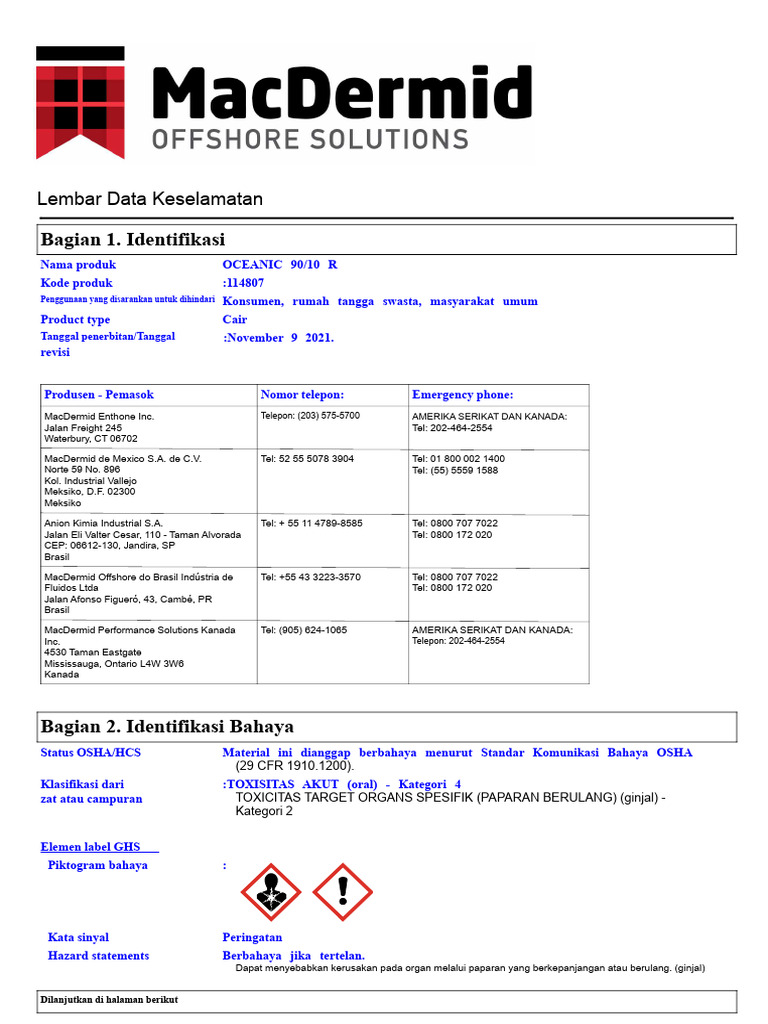 Lembar Data Keselamatan OCEANIC 90/10 R | PDF
