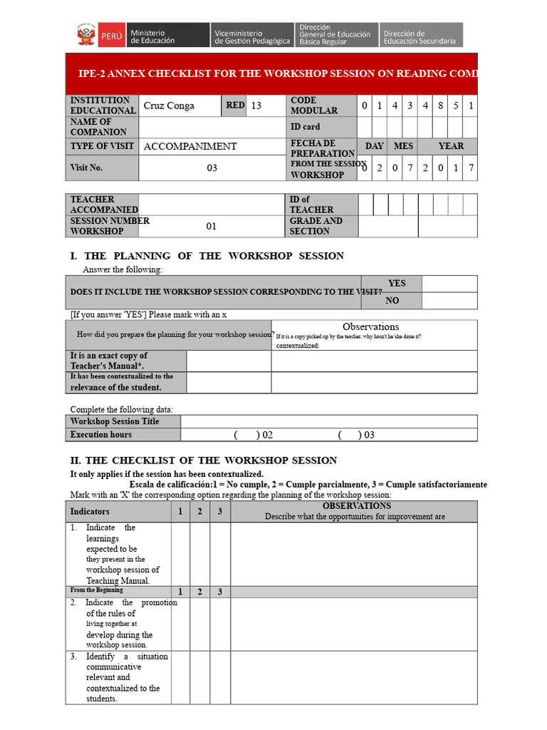 Observation Sheet | PDF | Reading Comprehension | Teachers