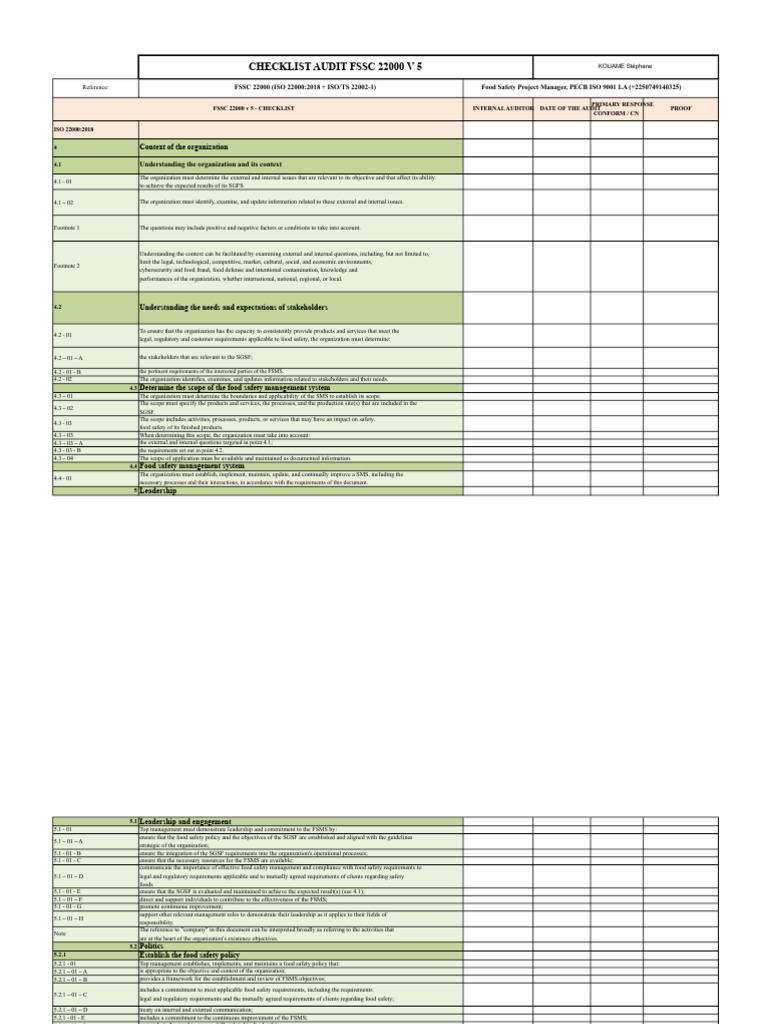 FSSC 22000 V5 Audit Checklist Guide | PDF | Food Safety | Safety