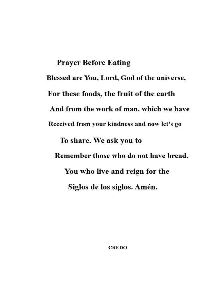 Prayer Before Eating | PDF