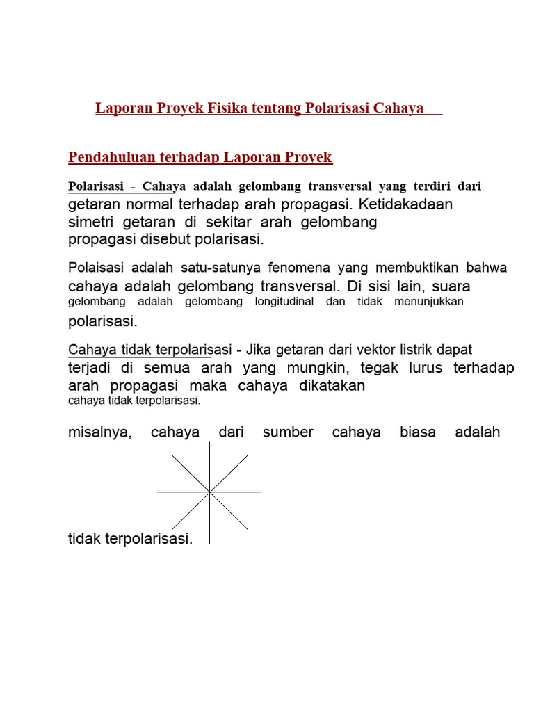 Laporan Proyek Fisika Tentang Polarisasi Cahaya | PDF