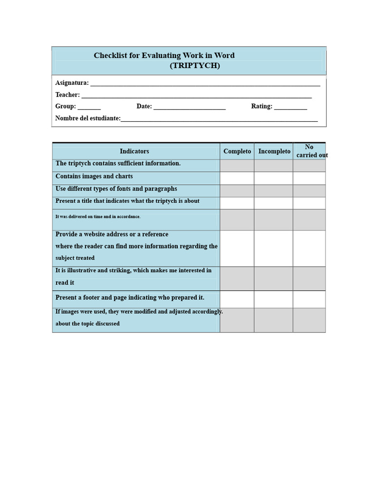 Checklist For Work in Word | PDF