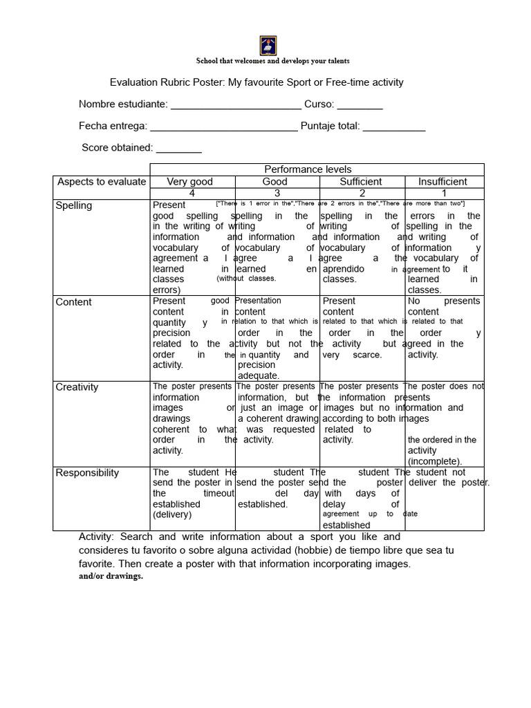 Evaluation Rubric 8th Grade English | PDF | Human Communication | Cognition