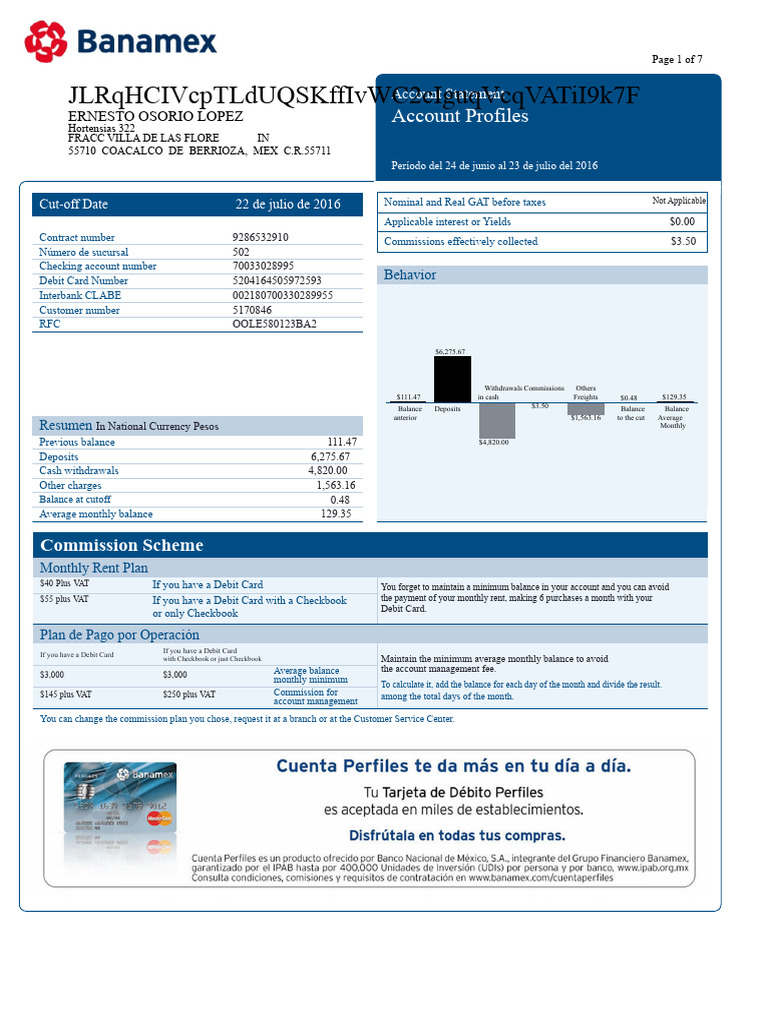 Banamex Account Statement | PDF | Cheque | Debit Card