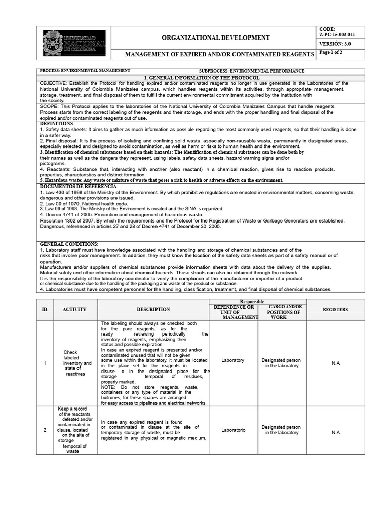 Management of Expired and Contaminated Reagents | PDF | Waste | Waste ...