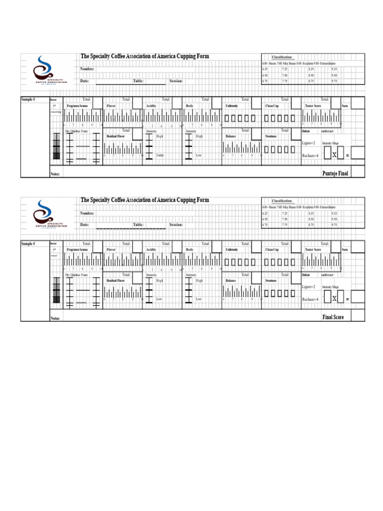 SCAA Format | PDF | Taste | Coffee