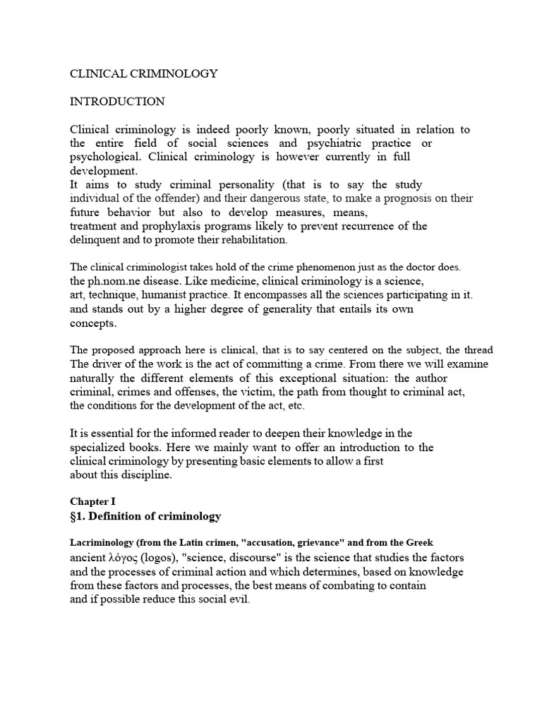 Introduction to Clinical Criminology | PDF | Crimes | Crime & Violence