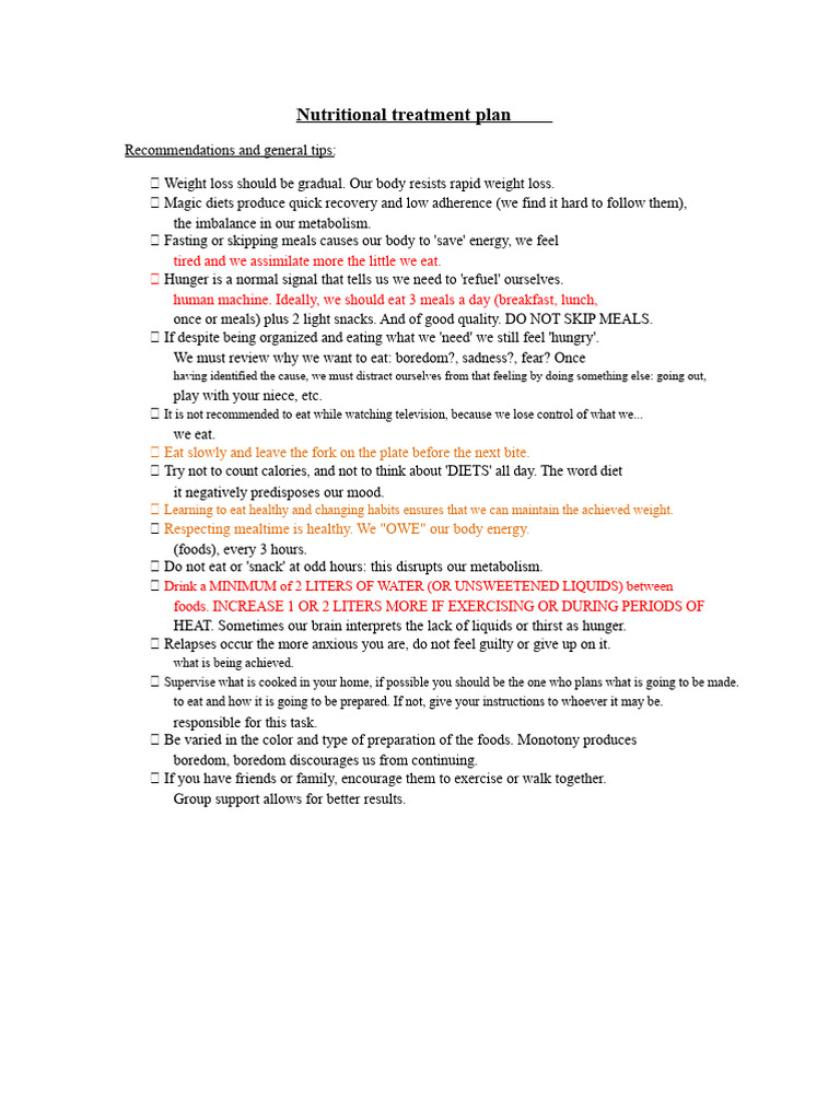 Nutritional Treatment Plan for Weight Loss | PDF | Dieting | Foods