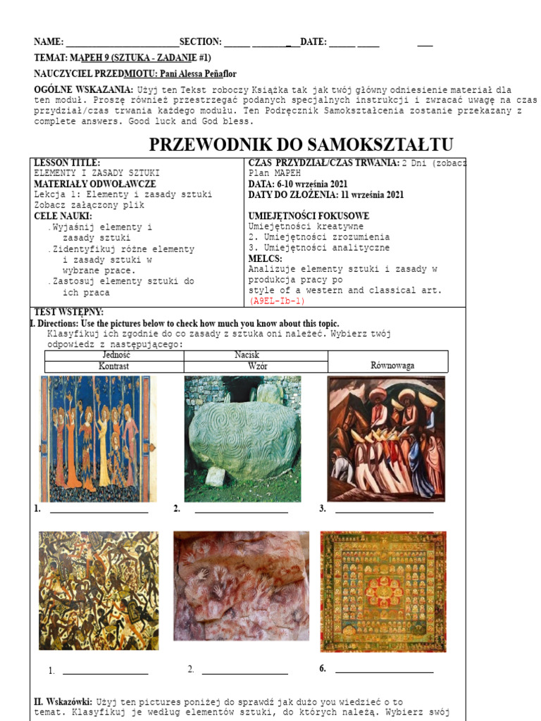 Zadanie#1 ELEMENTY I ZASADY SZTUKI | PDF
