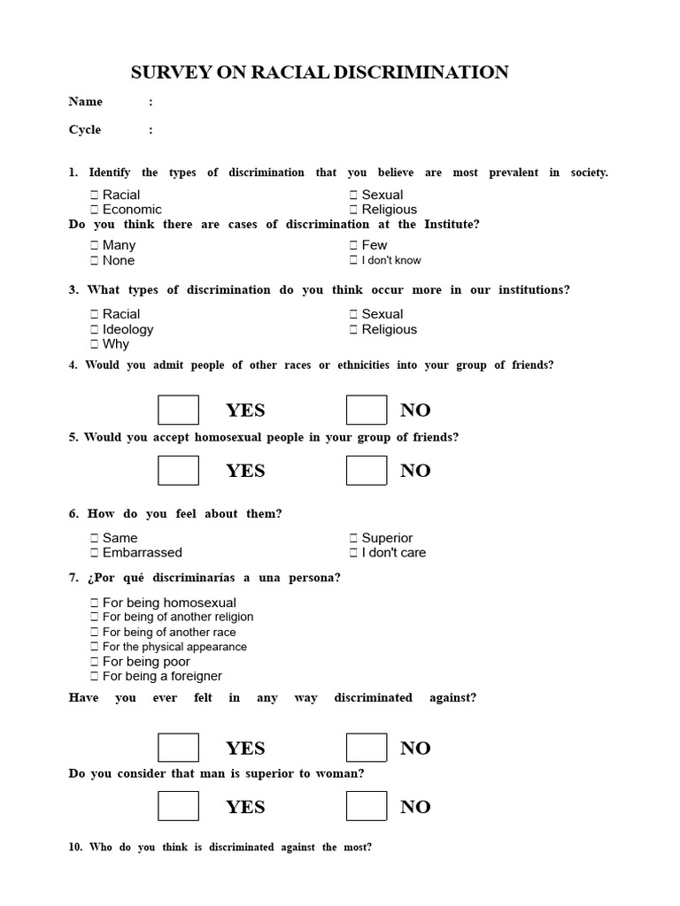 Racial Discrimination Survey Insights | PDF