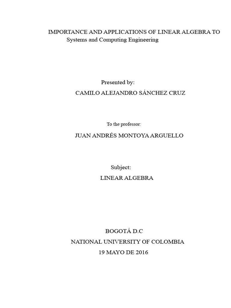 Applications of Linear Algebra To Systems and Computer Engineering ...