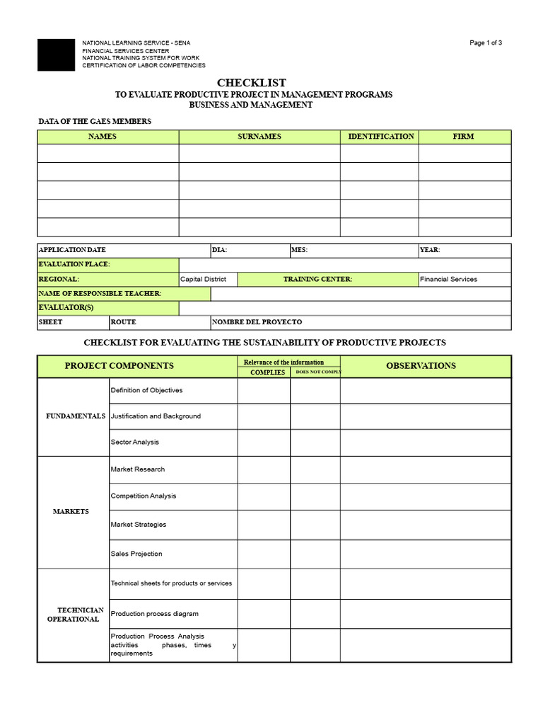Productive Project Evaluation Checklist | PDF | Business
