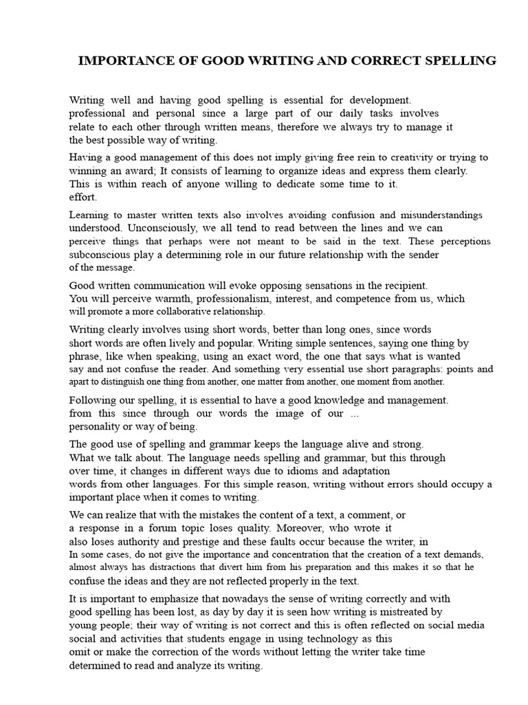 SUMMARY Importance of Good Spelling and Handwriting | PDF | Perception ...