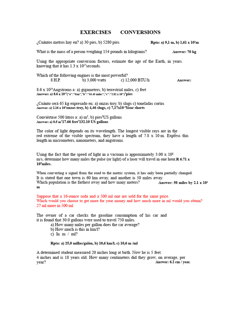 Physics Conversion Exercises | PDF | Fuel Economy In Automobiles ...