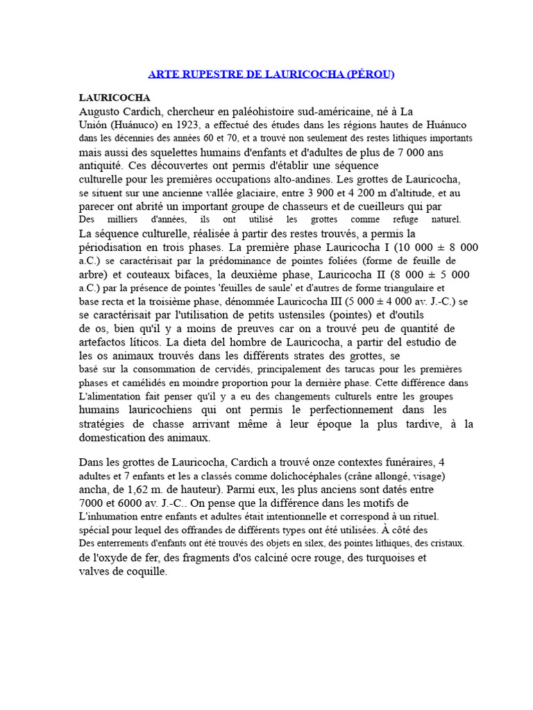 Art Rupestre de Lauricocha | PDF