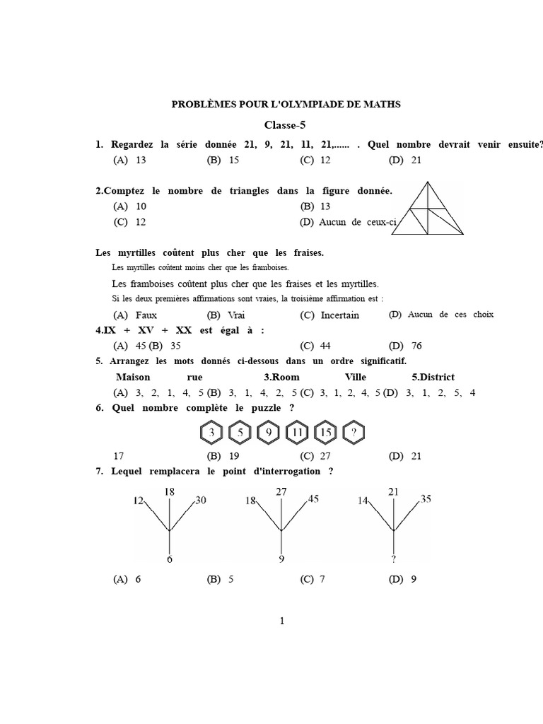Problèmes de mathématiques pour la classe 5 | PDF | Géométrie ...