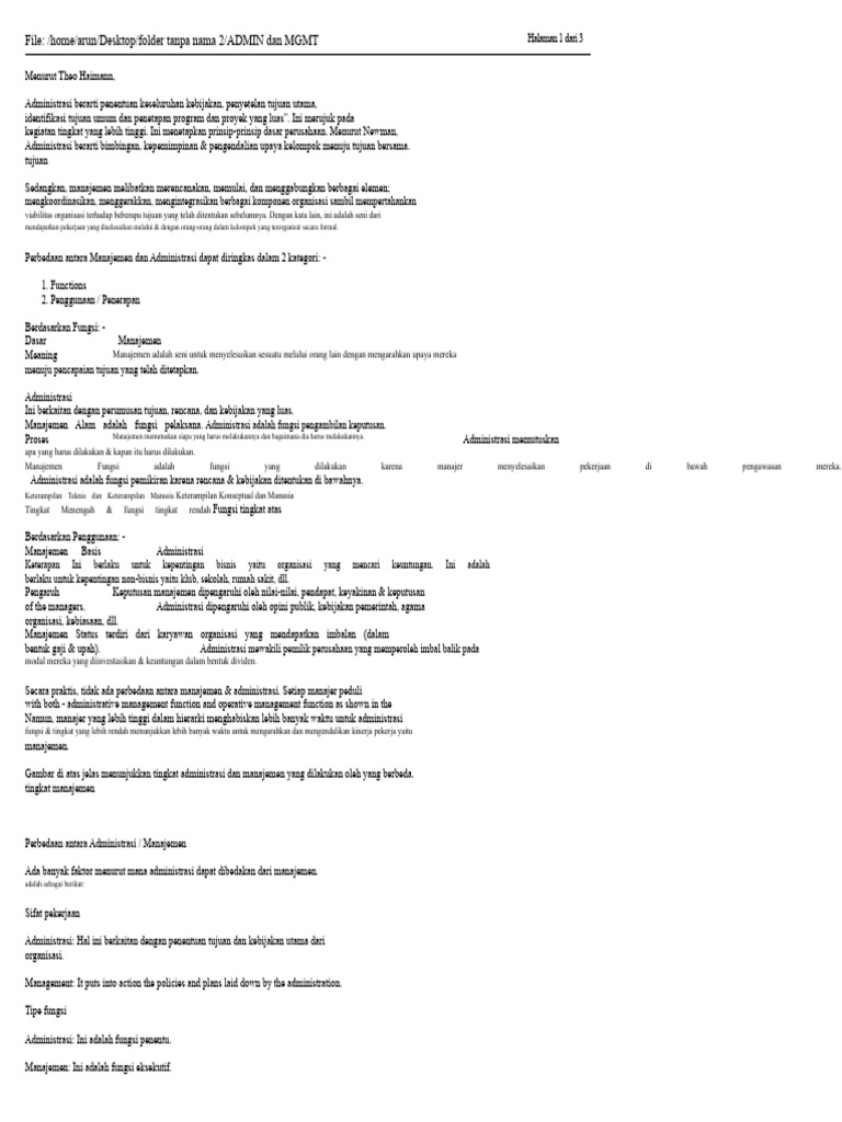 Perbedaan Antara Administrasi Dan Manajemen (Sebuah Kompilasi) | PDF