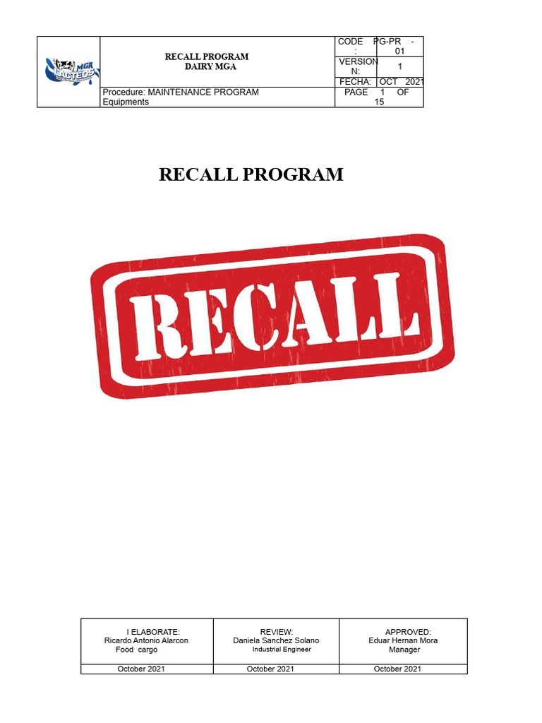 Recall Program | PDF