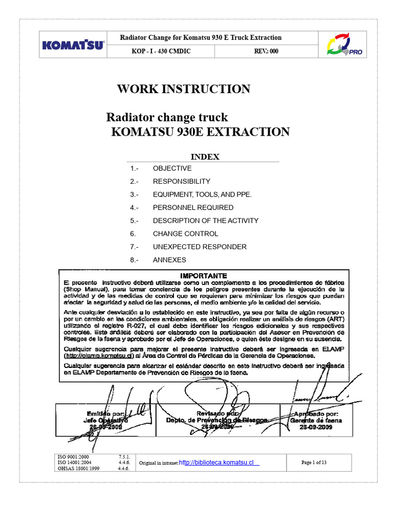 KOP-I-430 Truck Radiator Replacement Komatsu 930E | PDF | Crane ...
