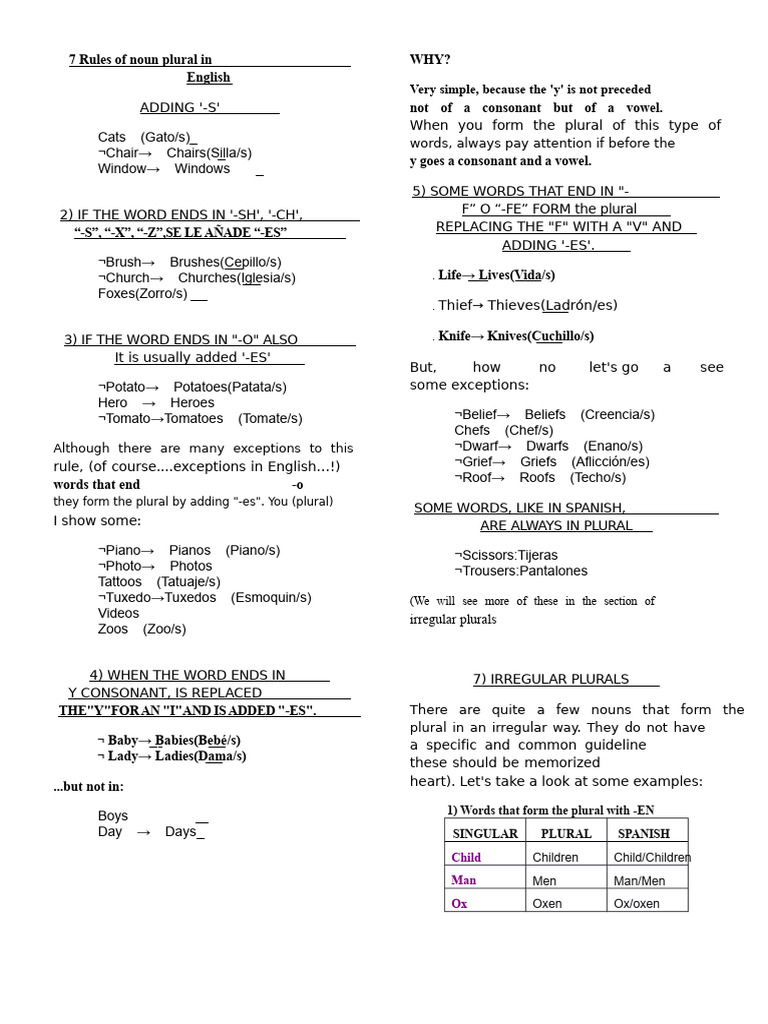 7 Rules of Plural Nouns in English | PDF | Plural | English Language