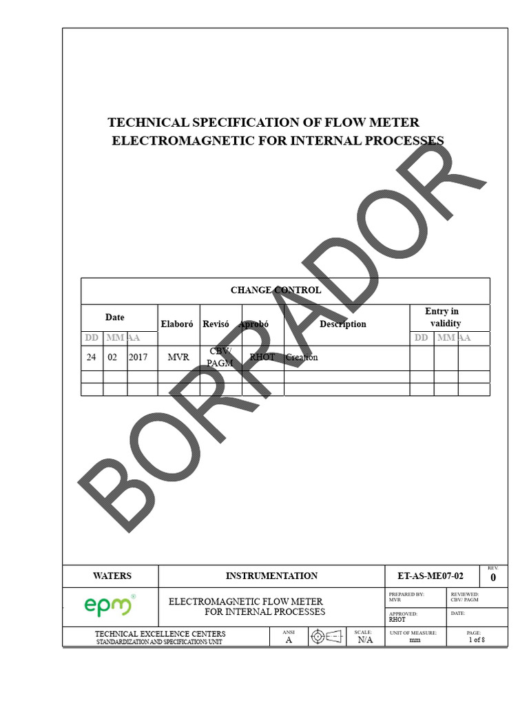 Electromagnetic Flow Meter Specs | PDF | Pipe (Fluid Conveyance ...