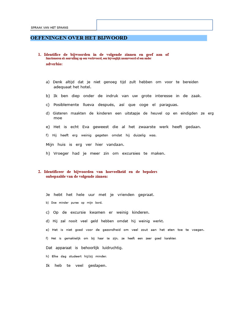 L2AP2 - Het Bijwoord (Oefeningen Met Oplossingen) | PDF