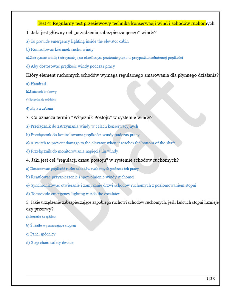 Testy Dla Techników Wind I Schodów Ruchomych | PDF
