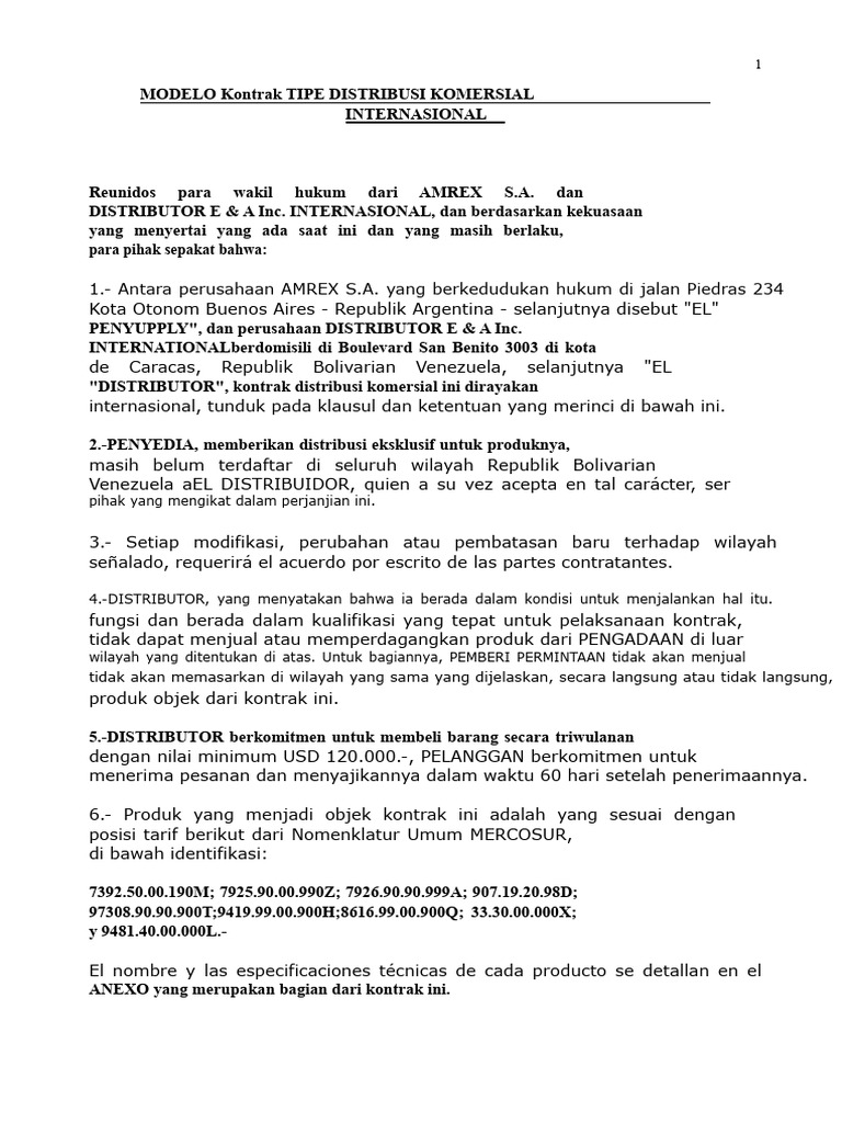Kontrak Distribusi Internasional AMREX | PDF