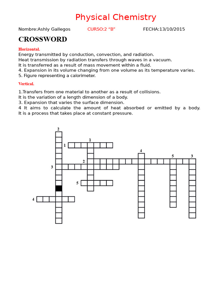 Physical Chemistry Crossword Puzzle | PDF