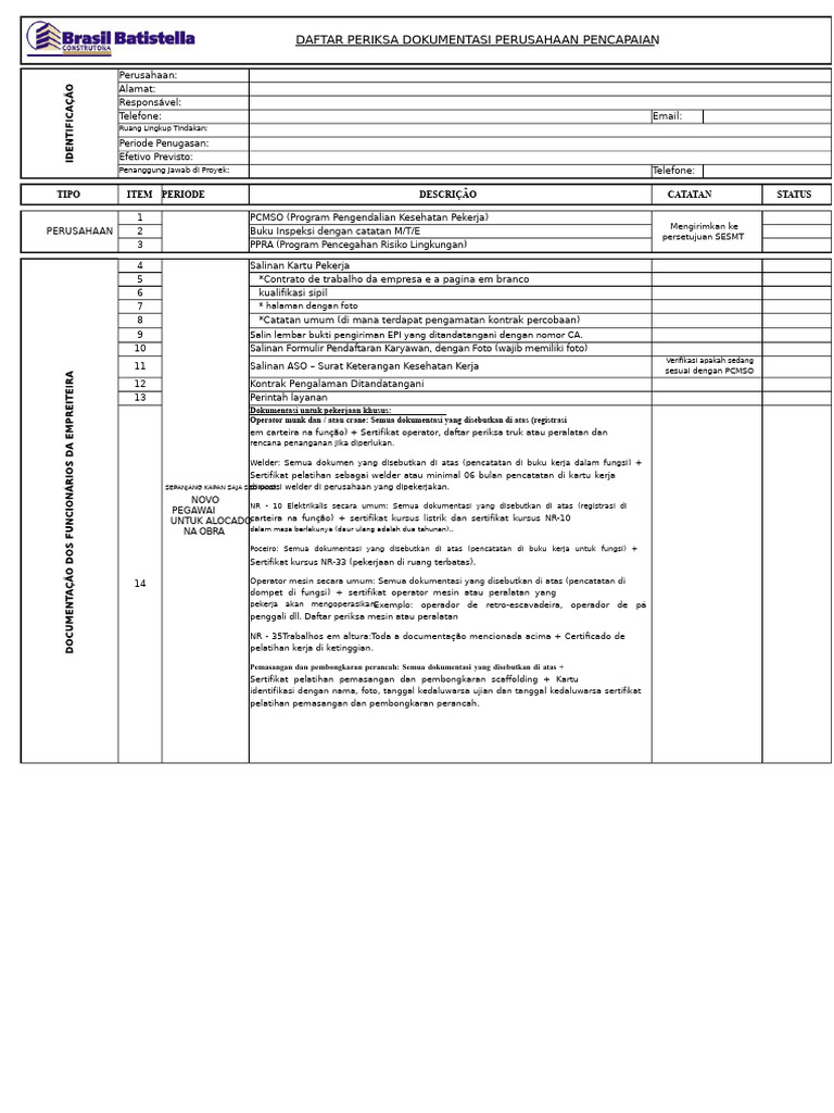 Daftar Periksa Dokumentasi Kontraktor | PDF