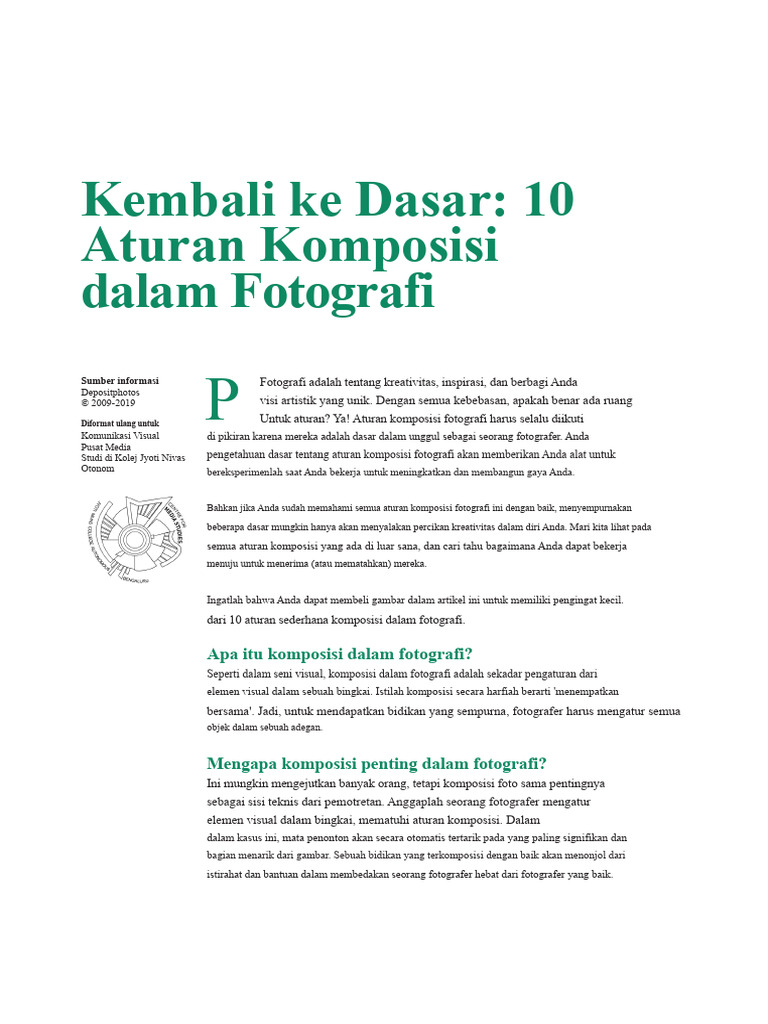 Aturan Komposisi Fotografi yang Efektif | PDF