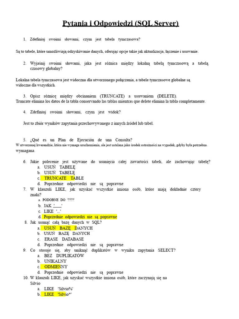 TEST SQL SERVER-przekonwertowane | PDF
