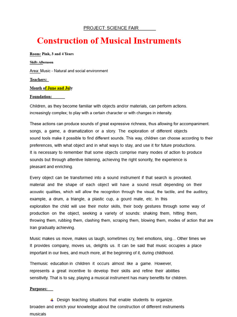 Science Fair Project On Building Musical Instruments | PDF | Sound ...