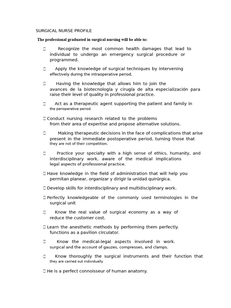 Profile of The Surgical Nurse | PDF | Surgery | Perioperative