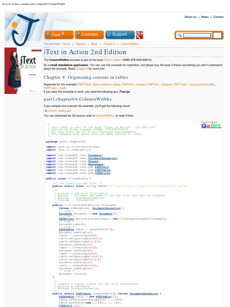 Itext in Action 2Nd Edition: Chapter 4: Organizing Content in Tables ...