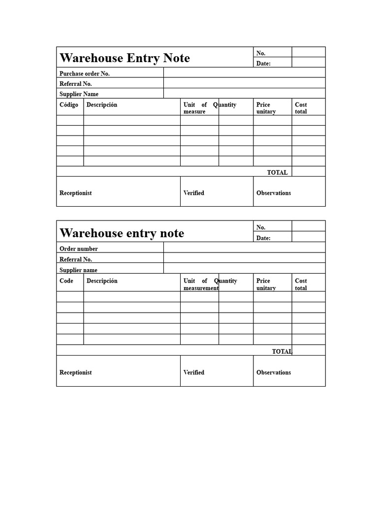 Formats (Entry Note, Exit Voucher, and Control Card) | PDF